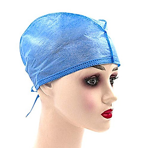 LIFESOFT Disposable Scrub Caps Working Dental Hats Tie Back Closure Blue (100)