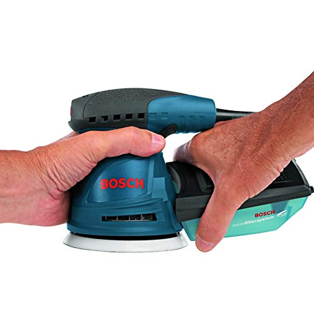 BOSCH ROS20VSK Palm Sander 2.5 Amp 5 in. Corded Variable Speed Random Orbital Sander/Polisher Kit with Dust Collector and Hard Carrying Case, Blue