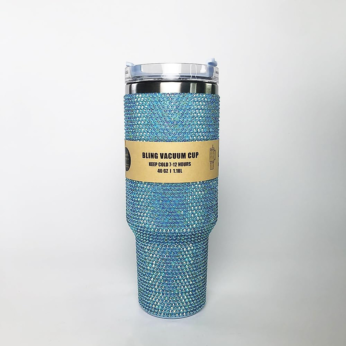 Cupcupmore 40oz Print Bling Rhinestone Stainless Steel Sippy Tumbler Glitter Vacuum Insulated Water Bottle with Straw & Lid &Handle,Thermos for Hot & Cold Drinks,Car Cup Holder (Bride Blue, 40 oz)