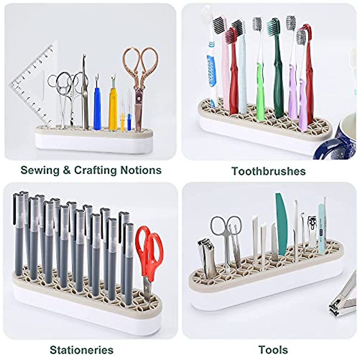 2 Pack Lolalet Silicone Makeup Brush Holder Organizer Sew Desktop Organizers, Multipurpose Make Up Brush Storage Stand for Painting Pen Brushes Eyeliner Pencil Ruler Sewing Craft Tools Stash n Store