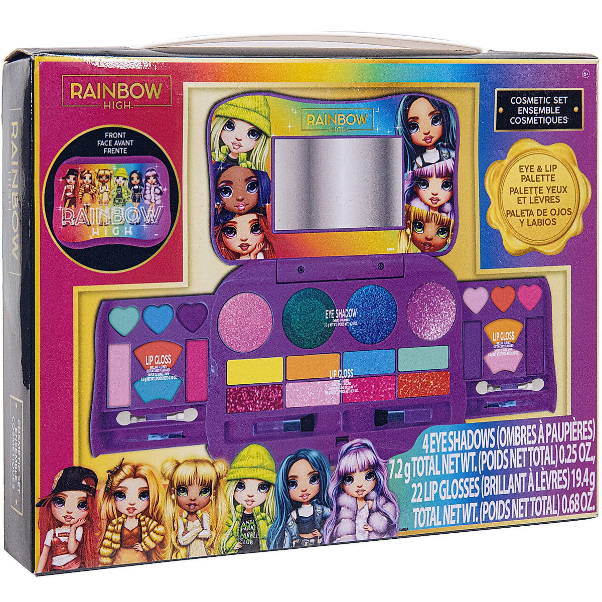 Rainbow High - Townley Girl Beauty Compact Set Kit with Brushes, 4 Eye Shadows, 8 Lip Gloss & 4 Shimmer Makeup Set for Kids Girls, Ages 6+ perfect for Parties, Sleepovers and Makeovers