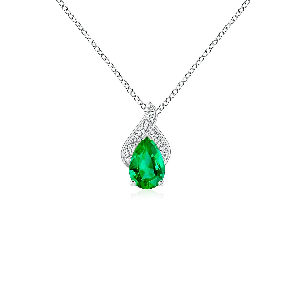 Angara Natural Emerald Solitaire Pendant Necklace for Women in 14K White Gold 18 Inch Chain (Grade-AAA | Size-6x4mm) | May Birthstone | Jewelry Gift for Women | Birthday | Wedding | Anniversary