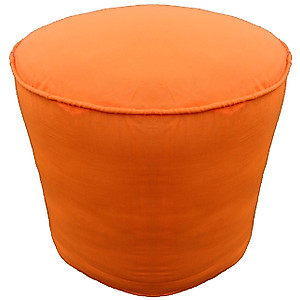 SAFFRON Plain Cotton Round Ottoman Footstool Solid Throw Pouf Cover (18" Wx16 H, Orange) Cover ONLY, Not Stuffed, Insert not Included