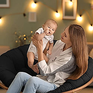 HILUHIDI Papasan Chair Cushion Only 52 inch, 13.23lbs Overstuffed Round Papasan Chair Cushion Only, Thicken Papasan Seat Cushion for Relaxing (Black)