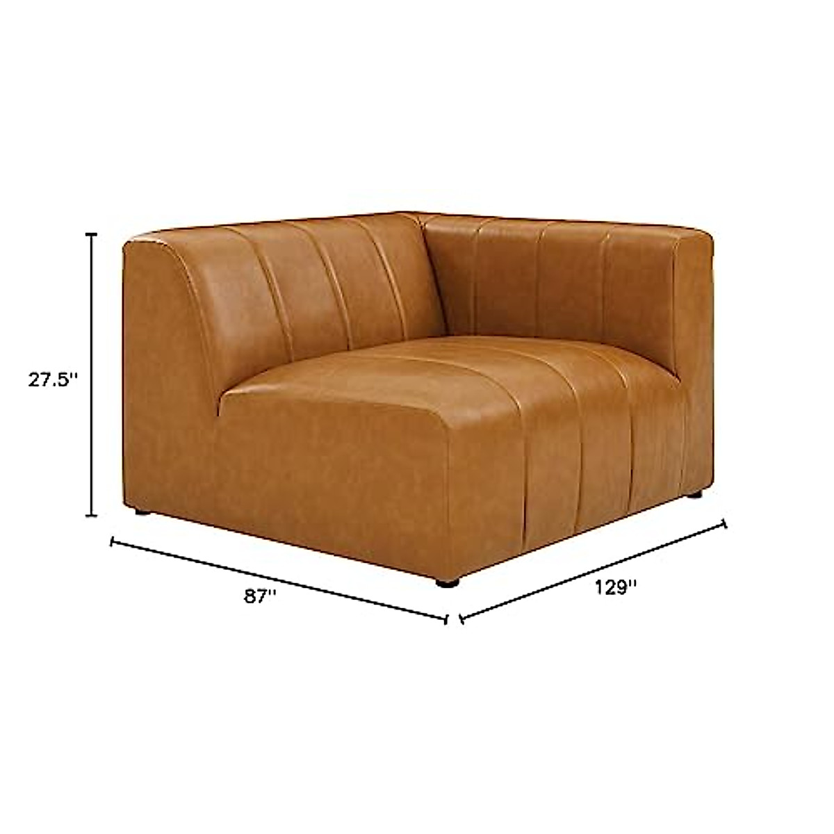 Modway Bartlett Channel Tufted Vegan Leather, 4-Piece with Chaise, Tan-4-Piece