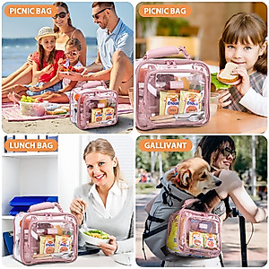 BORMELUN ® Large Pink Clear Lunch Bags for Girls,See Through Plastic Lunch Box，Tote Handle for Women,Office,School Picnic(11x9x6 inches)