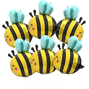 Cute Smile Face Bee Balloons Lovely Woodland Honeybee Balloons Bee Theme Birthday Supplies Party Decorations Baby Shower, 6 Pack Big Cartoon Bumblebee Mylar Foil Balloons Animal Party Balloons