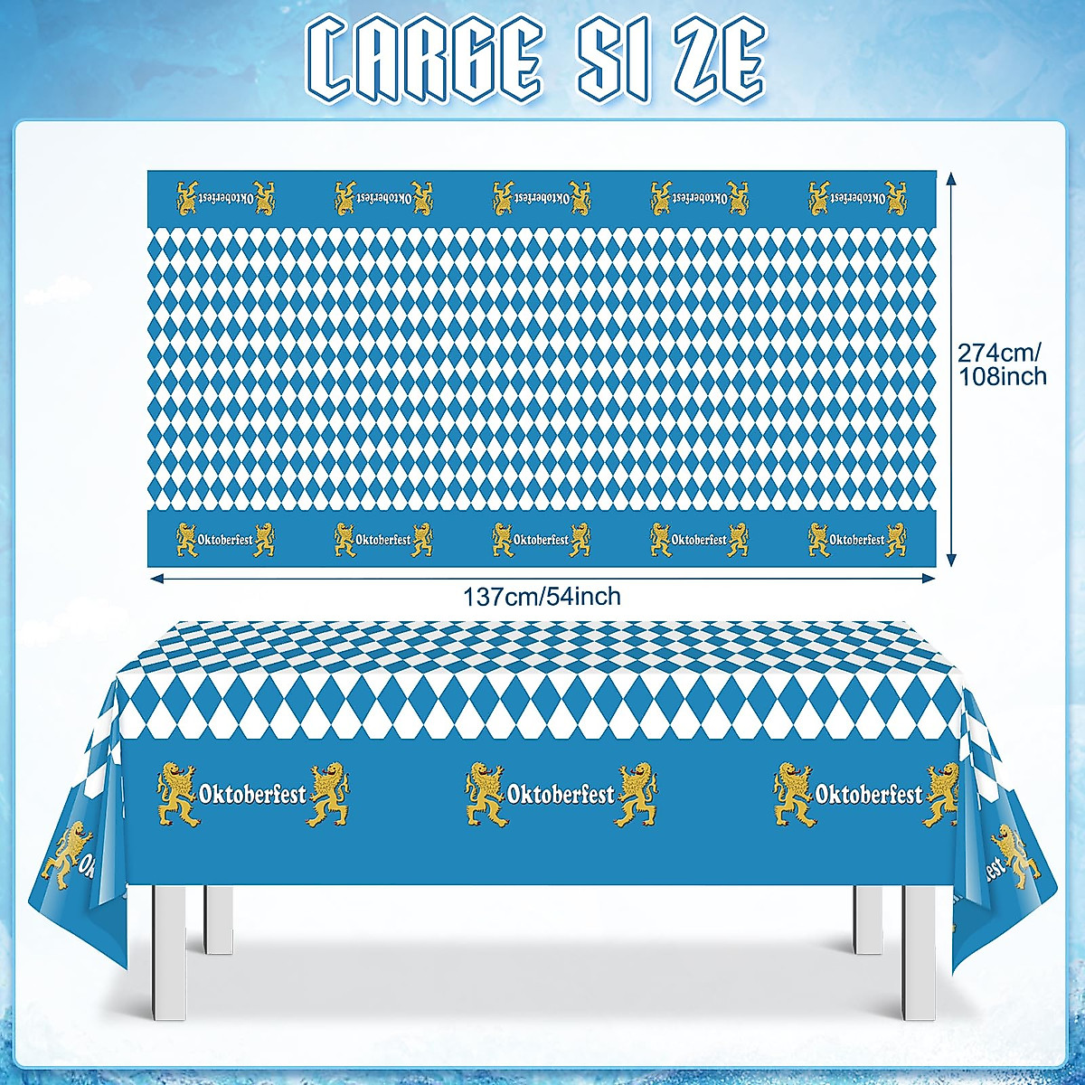3 Pack Bavarian Oktoberfest Disposable Tablecloth Decorations, Plastic Rectangle Blue and White Bavarian Flag Check Table Cover, Oktoberfest Decorations Party Table Cloth Backdrop Supplies, 54×108Inch