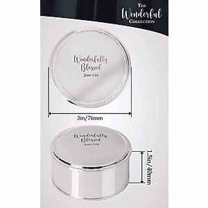 Round Jewelry Mirror Polished Trinket Box - Christian Keepsake for New Born Babies to Celebrate Baptism, Catholic First Communion Rosary Necklace Eucharistic Box Metal