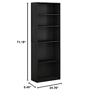 FURINNO JAYA Simply Home 5-Shelf Bookcase, 5-Tier, Black