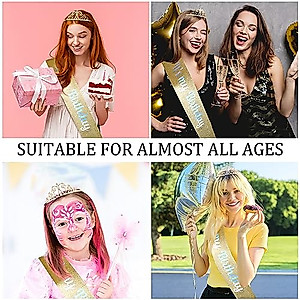 BAHABY Birthday Crown for Women It's My Birthday Sash & Rhinestone Tiara Set Birthday Sash and Tiara for Women Rhinestone Headband for Girl Glitter Crystal Hair Accessories for Party- Gold