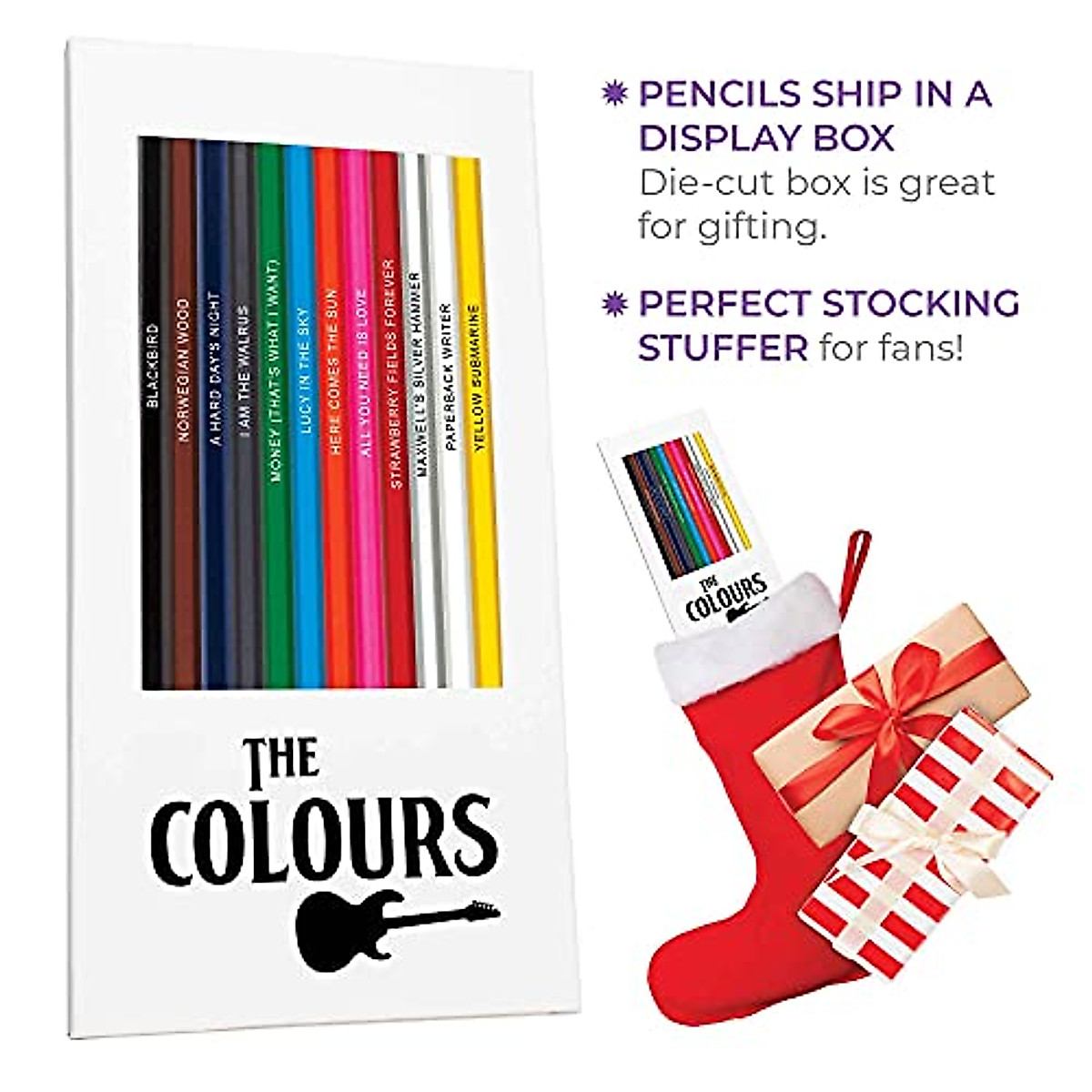 The Colours Colored Pencil Set & Coloring Pages for Fans of the Beatles | Gift Set of 12 Beatles-Inspired Parody Pencils with Clever Foil-Stamped Names Plus 10 Fun Beatles Coloring Pages
