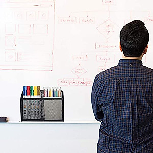 Magnetic Pencil Holder - Extra Strong Magnets Mesh Marker Holder Perfect for Whiteboard, Refrigerator and Locker Accessories (2 Baskets, 1 Pack Black)