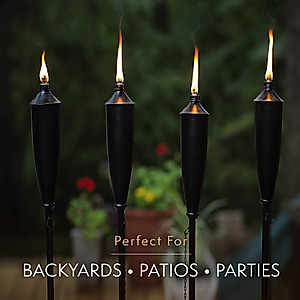 Dusq | Set of 4 Black Genie Outdoor Garden Torches, Use with Regular or Citronella Torch Fuel