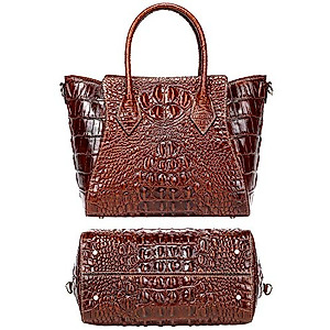 PIJUSHI Designer Crocodile Handbags for Women Genuine Leather Purses Top Handle Shoulder Bag (6082 Brown)