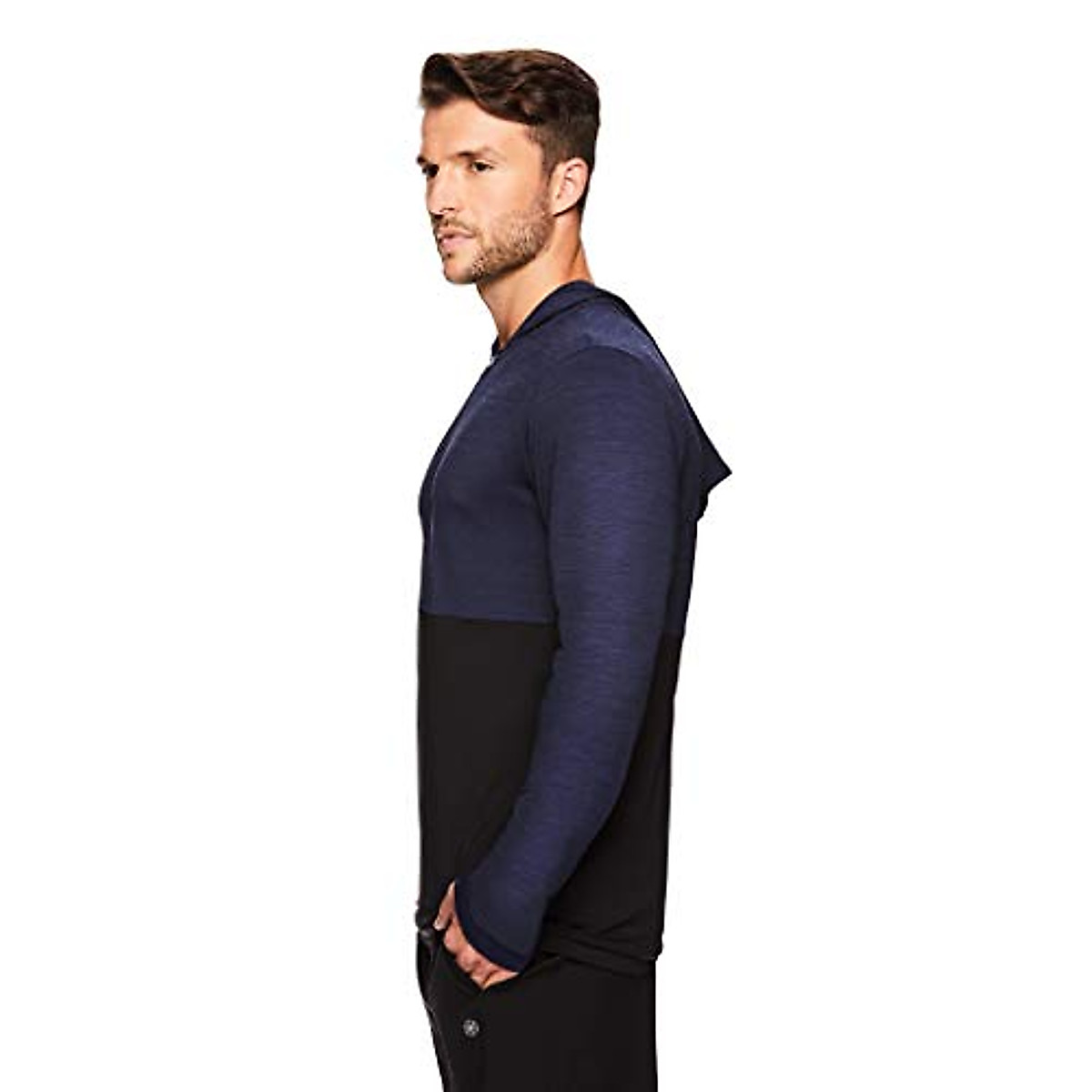 Gaiam Men's 1/4 Zip Up Activewear Pullover Hoodie - Long Sleeve Running & Yoga Sweater - Meditation Navy Heather, Small