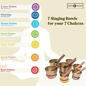 Karma Crafter Kasha Singing Bowl Set Handcrafted in Nepal - 7 Chakra Bowl for Sound Bath, Meditation, Yoga, Mindfulness and Healing