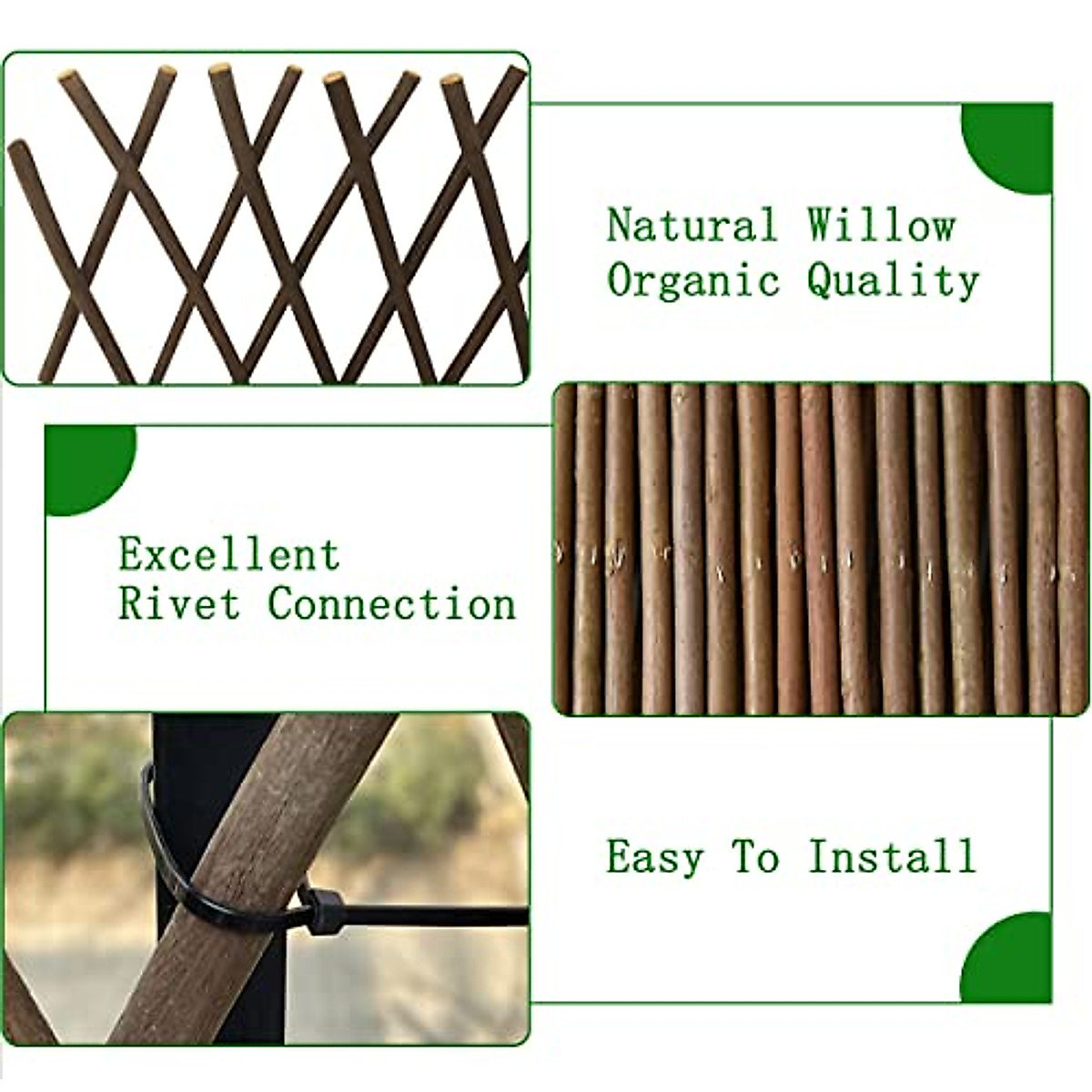 Helprise Expandable Willow Lattice Fence Panel Plant Support Garden Trellis Willow Trellis Fence for Climbing Plants Vine Ivy Rose Cucumbers Clematis Outdoors Garden Yard ,36X92 Inch(2PC)