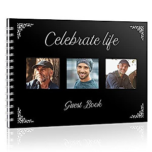 Funeral Guest Book with Picture Pocket Memorial Service Guest Book Funeral Guestbook Sign in Guest Book Celebrate Life Signature and Memory Book for Address Name, 48 Pages, 11 x 8.5 Inch (Classic)