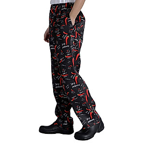 Men’s and Women's Baggy Printed Chef Pants Kitchen Uniforms with Elastic Waist Pants New Chili L