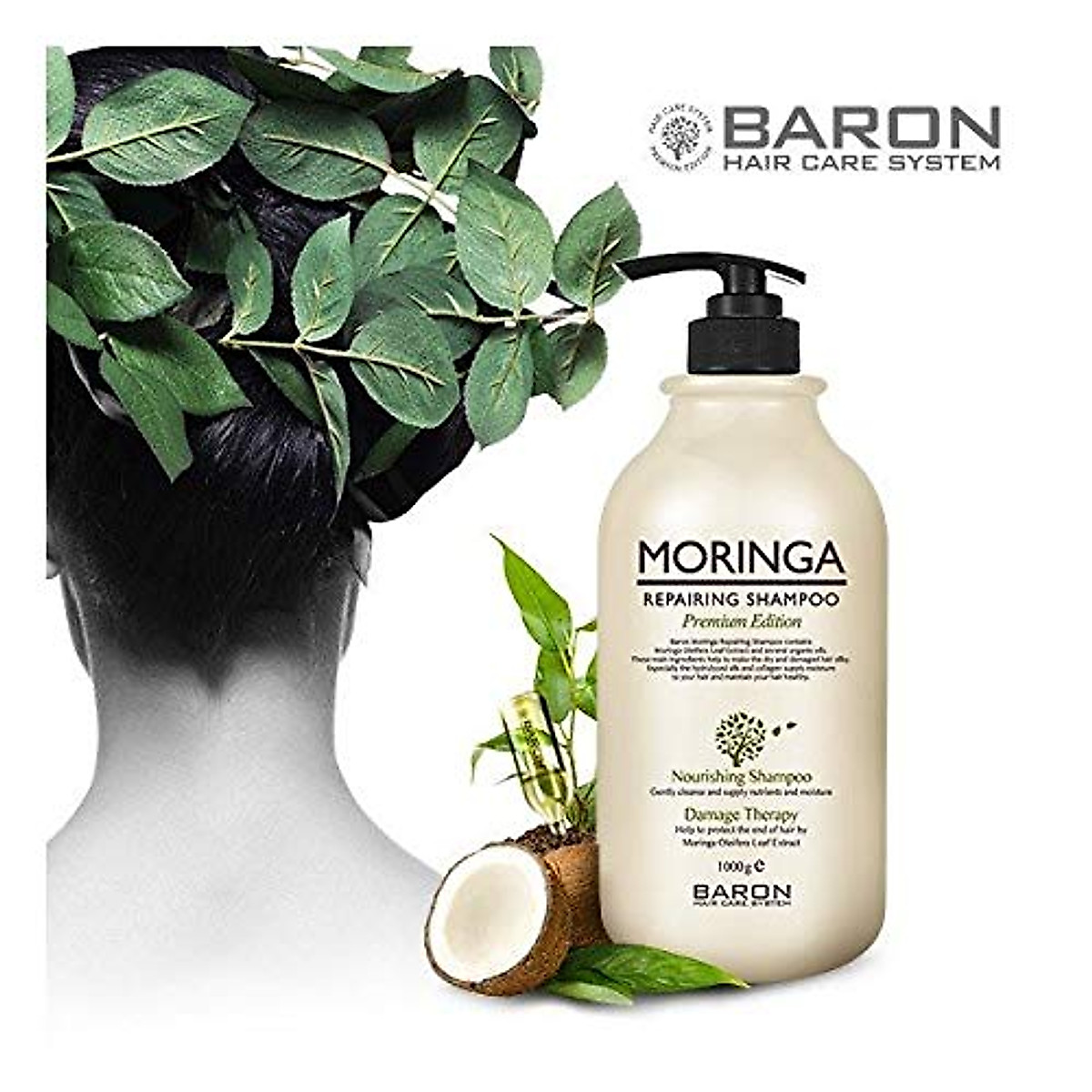 [BARON] MORINGA Hair Treatment Repairing Shampoo Premium Edition 1000ml 33.9 fl oz - For Dry and Damaged Hair