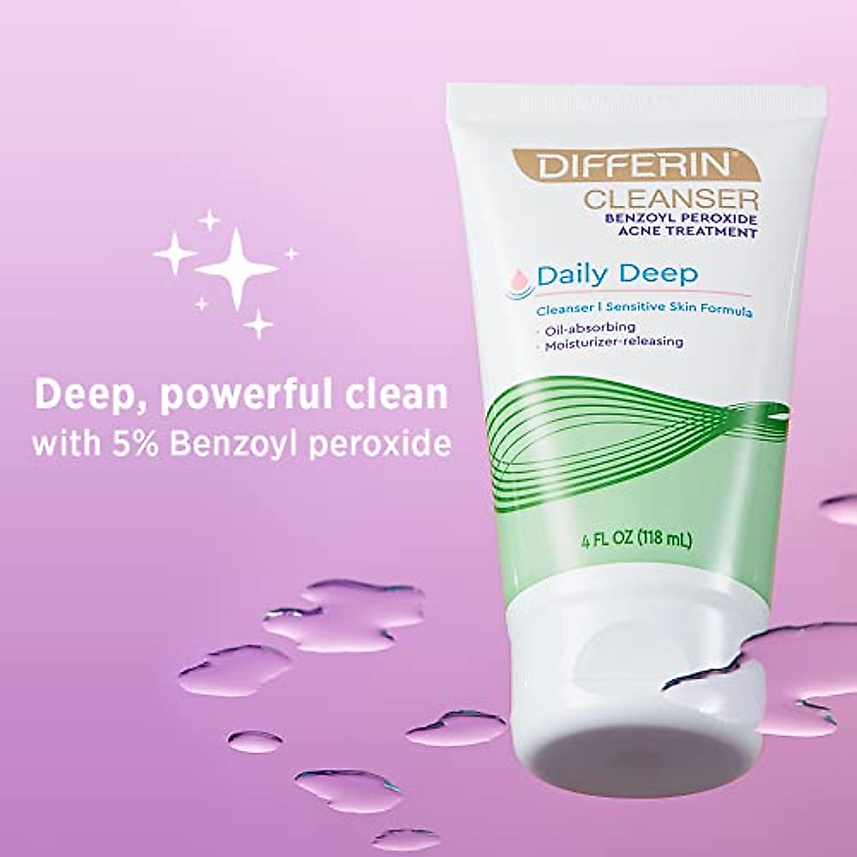 Differin Acne Face Wash with Benzoyl Peroxide, Daily Deep Cleanser by the makers of Differin Gel, Gentle Skin Care for Acne Prone Sensitive Skin, 4 oz (Packaging May Vary)