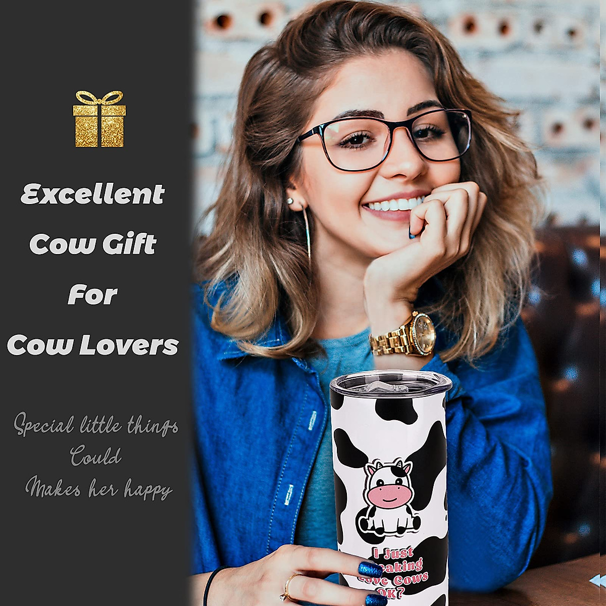Cow Gifts- Cow Print Tumbler- Cute Stainless Steel Insulated 20 Oz Skinny Tumbler with Lid and Straw- Coffee Travel Mug Cup- Cow Stuff Accessories Decor- Birthday Christmas Gifts for Women Teen Girls