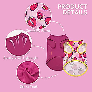 KYEESE 2 Pack Dog Shirt for Medium Dogs Breathable Lightweight Dog T-Shirts with Reflective Label Tank Top Great for Summer Sleeveless Vest Dog Apparel Strawberry Pattern, 2L, Strawberry+Rose