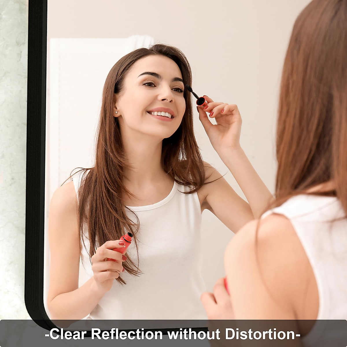 PILOCOS 36 x 30 Inch Black Bathroom Mirrors for Vanity, Wall Mounted Mirror Rectangle Mirror Matte Black Framed Bathroom Mirror with Aluminum Alloy Ribbed Texture Metal Frame (Horizontal/Vertical)