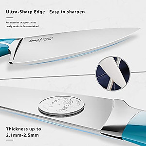 Emojoy Knife Set, 15-Piece Kitchen Knife Set with Block Wooden, Lake Blue Handle for Chef Knife Set, Kitchen Knives Sharpener and Scissors German Stainless Steel