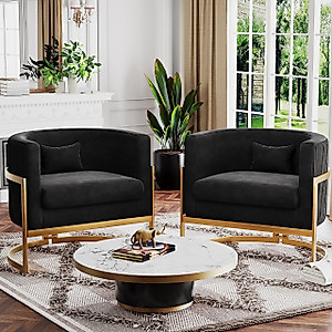 Apeaka Velvet Accent Chair Gold Modern Barrel Chair Upholstered Arm Chairs for Bedroom Living Room Sofa Chair Club Chairs Black