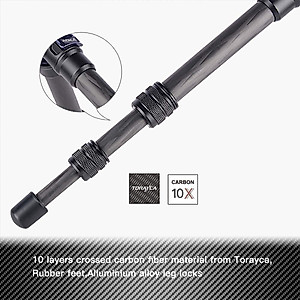 AOKA 28in/1.1lb Lightweight Compact Carbon Fiber Tripod with 360° Ballhead Travel Mini Tripod for Mobile Phone and Compact Mirrorless Cameras Black