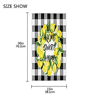 GRTARANY Hand Towel Black Plaid Yellow Lemon Home Sweet Large 30x15inch Ultra Soft Highly Absorbent Bath Towel Kitchen Dish Guest Towel Home Bathroom Decor