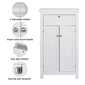 Spirich Freestanding Bathroom Cabinet with Drawer and Adjustable Shelf, Floor Tall Storage Cabinet (White)