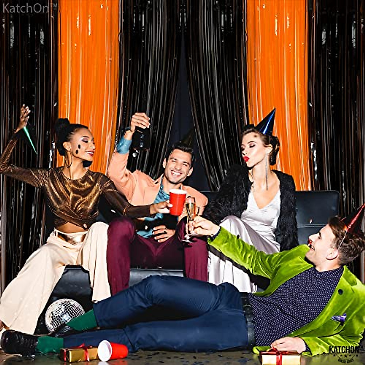 KatchOn, XtraLarge, Black and Orange Foil Fringe - 8x6.4 Feet, Pack of 2 | Graduation Decorations Class of 2023 Orange and Black | Orange and Black Graduation Decorations | March Madness Decorations