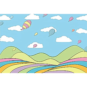 7x5ft Birthday Photography Backdrops Blue Sky Balloons White Clouds Background for 1st Adventure Baby Show Table Banner Decor