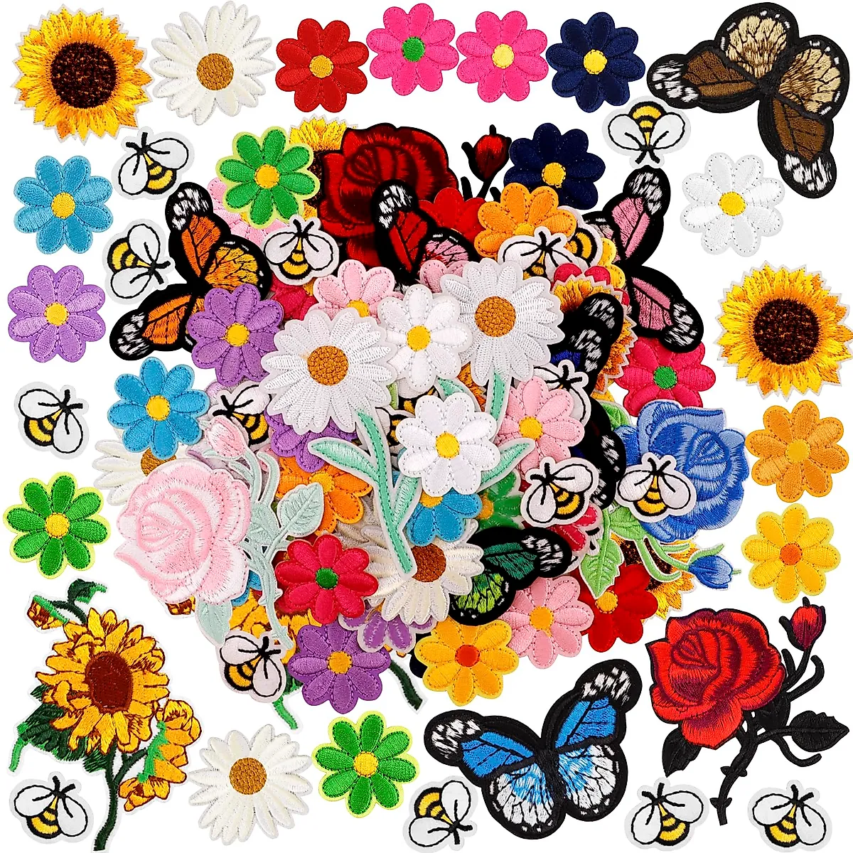 RETON 72 Pcs Embroidered Iron On Patches for Clothing, Butterfly Flower Iron On Patches Set, Bee Rose Daisy Embroidered Patches, Applique Patches for Clothes, Jackets, Jeans, Backpacks