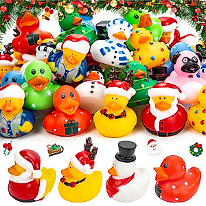 45 Pcs Rubber Ducks 2.16" Funny Rubber Ducks Christmas Eve Thanksgiving Day Halloween Assortment Duckies Bath Toys for Jeep Ducking Floater Duck Christmas Themed Bathtub Toys
