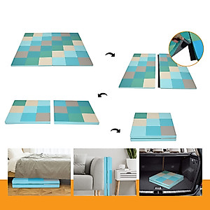 OLAKIDS Baby Foam Play Mat, Foldable 58'' x 58'' Toddler Collapsible Crawl Floor Mat, Waterproof Soft Thick Patchwork Play Mat for Kids Gym Nursery Playroom (Blue)
