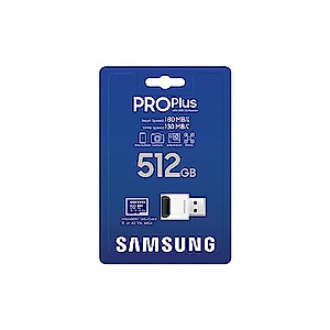 SAMSUNG PRO Plus microSD Memory Card + Reader, 512GB MicroSDXC, Up to 180 MB/s, Full HD & 4K UHD, UHS-I, C10, U3, V30, A2 for Android Phones, Tablets, GoPRO, DJI Drone, MB-MD512SB/AM, 2023