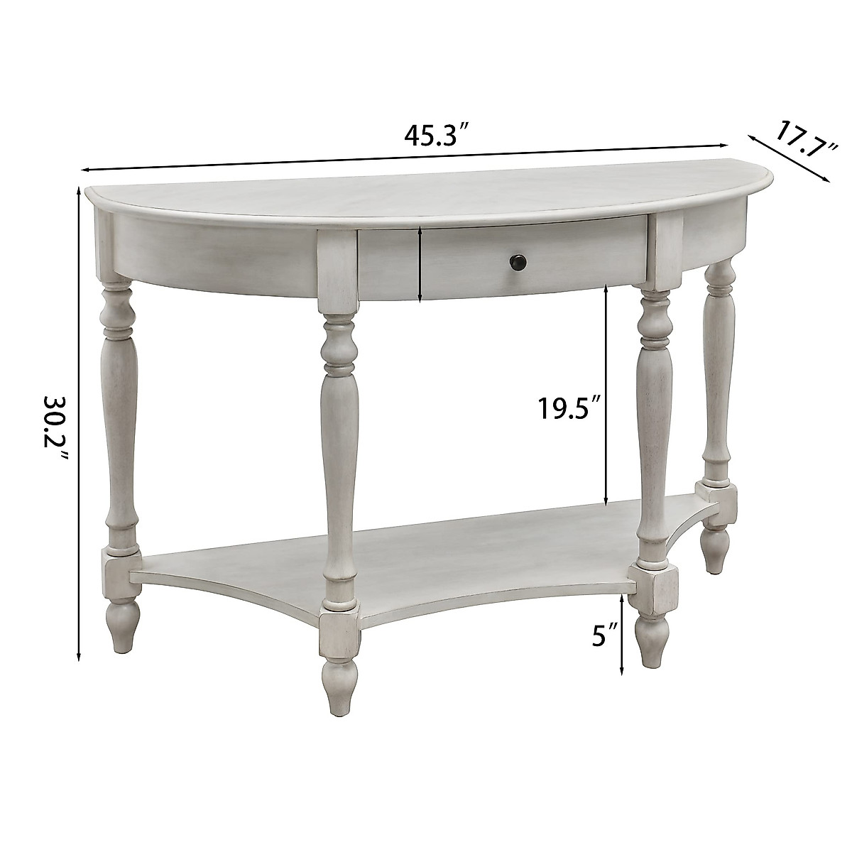 MODERION Solid Wood Console Table with Drawer, Semi-Circle Entryway Table with Storage Shelf, Half-moon Traditional Elegant Vintage Sofa Table for Living Room, Small Space, Antique White SFZ12233RW