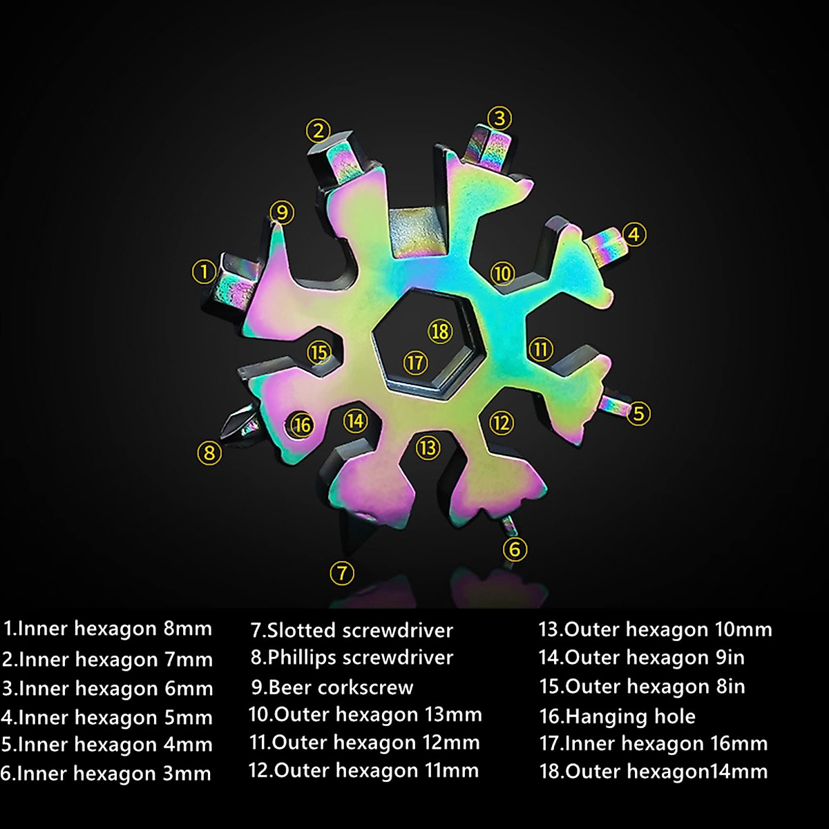 Ifaeveus 18-in-1 Snowflake Multitool - Snow Flake Multi-Tool, Stainless Steel Mini Wrench, Snowflakes Handy Tool for Outdoor Camping with Keyring, Great Christmas Gift for Men, Dad