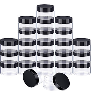 SATINIOR 24 Pieces Empty Clear Plastic Jars with Lids Round Storage Containers Wide-Mouth for Beauty Product Cosmetic Cream Lotion Liquid Butter Craft and Food (Black Lid, 4 oz)