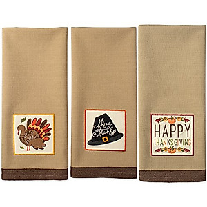DII Fall Basics Collection Embellished Dishtowel Set, 18x28, Pumpkin Spice 3 Piece