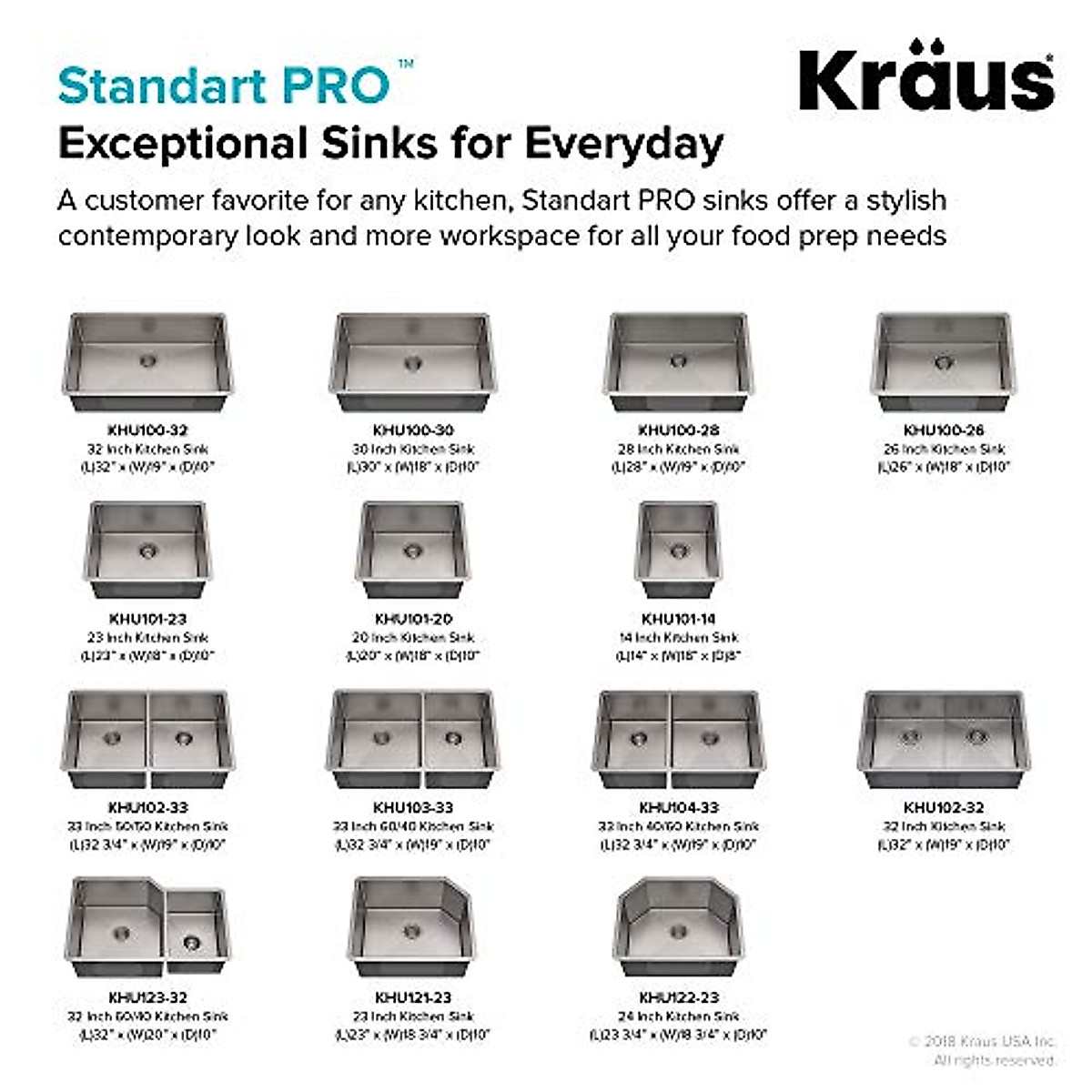 KRAUS Standart PRO 33-inch 16 Gauge Undermount 60/40 Double Bowl Stainless Steel Kitchen Sink, KHU104-33