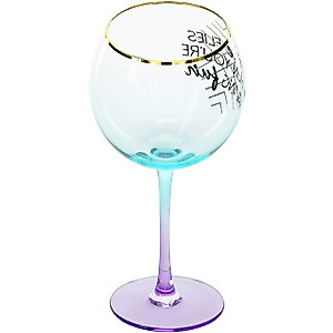 Pavilion Gift Company Flies When You're Having Fun 11 Oz Blue Ombre & Gold Unique Tipsy Stemmed Wine Glass