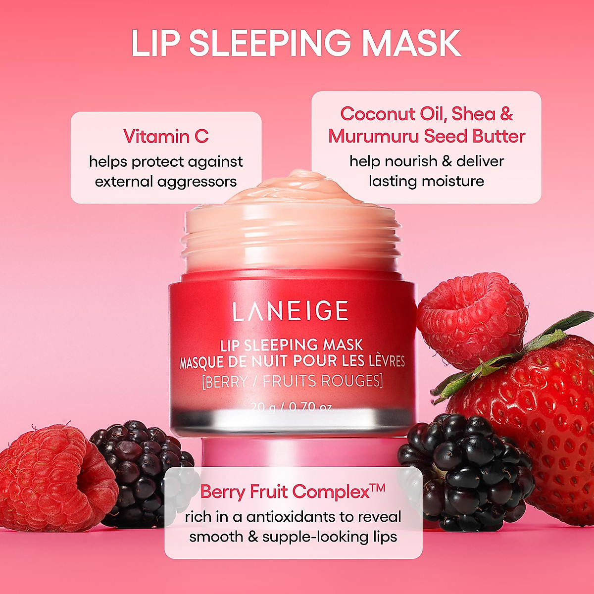 LANEIGE Divine Lip Duo: Lip Sleeping Mask Peppermint Intense Hydration with Vitamin C, Lip Glowy Balm Candy Cane