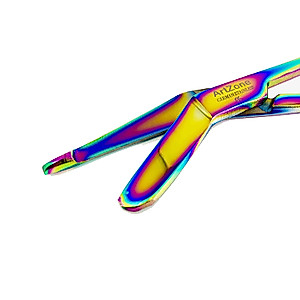 Artzone Lister Bandage Scissors - 5.5-Inch Cynamed Medical-Grade Stainless Steel Shears - Multi-Colored Rainbow Titanium Finish - Sharp Blades Cut Through Bandages, Dressing, Tape, Gauze, Clothing