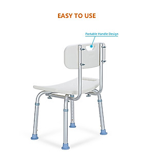 OasisSpace Shower Chair with Back, Heavy Duty Adjustable Shower Seat Stool - Medical Tool Free Anti-Slip Bathtub Seat Bench Lightweight and Durable for Elderly, Senior, Handicap, Disabled