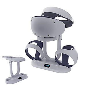 Babaliya Handle Charging Station for PS VR2, Stand Controller Charging Stand with Glasses Stand Display Lamp for PS5 VR, Handle Charging Base Seat with Stowable Glasses Bracket Game Accessories
